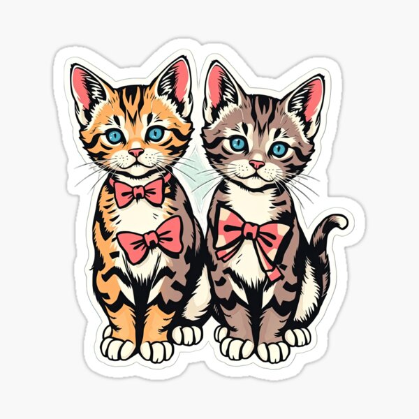 "cute vintage ginger and brown two cats kittens with pink ribbons ...