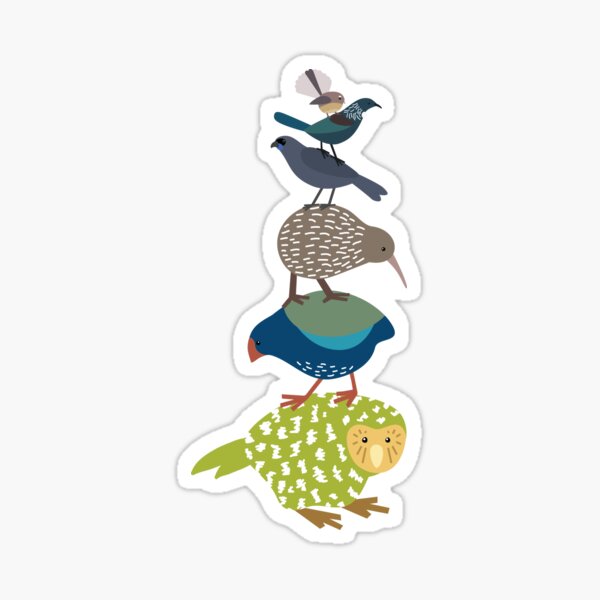 "Stacked Birds Of New Zealand - Kiwi, Kakapo, Tui, Fantail, Kaka, Kea ...