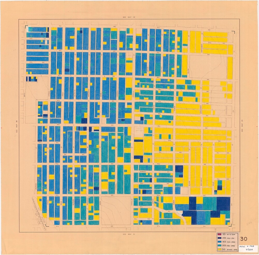 "1954 building age map (Maple Street to Oak Street and 41st Avenue to ...