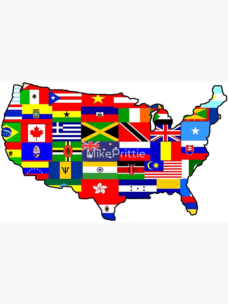 "Immigration USA map of Flags Sticker" Art Print for Sale by ...