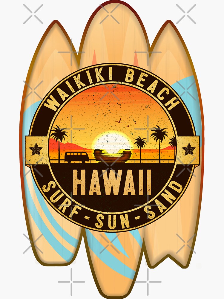 "Surf Waikiki Beach Hawaii Surfing Surfboard Shaka Hang Loose" Sticker ...
