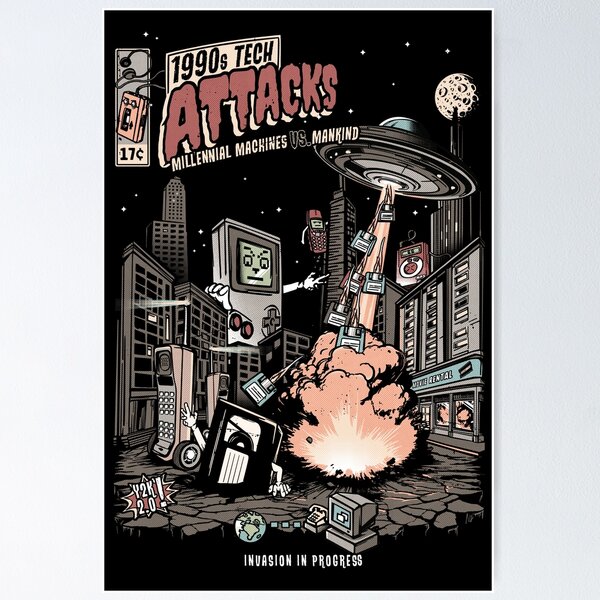 "1990s Tech Attacks Funny Computer" Poster for Sale by PinkPlatypus ...