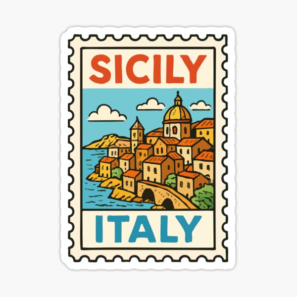 "Sicily Italy Retro Stamp Travel" Sticker for Sale by TomFrontierArt ...