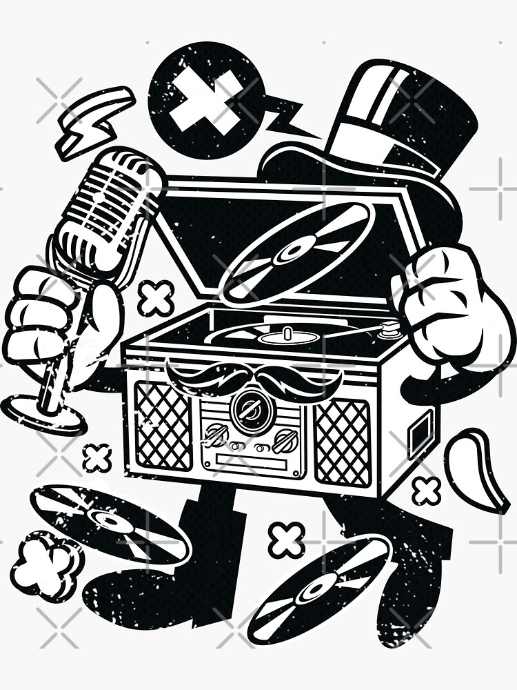 "Funny Vintage Turntable Cartoon " Sticker for Sale by SoccaTamam ...