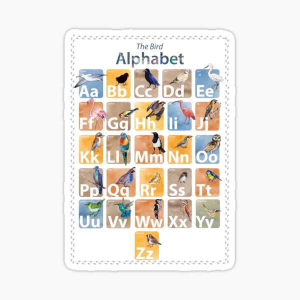 "Bird alphabet poster" Sticker by Redilion | Redbubble