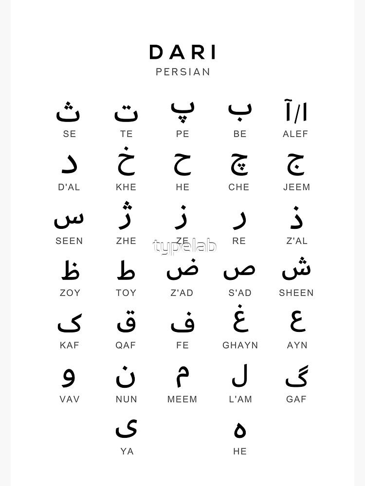 "Dari Alphabet Chart | Persian Language Afghan - White" Poster for Sale ...