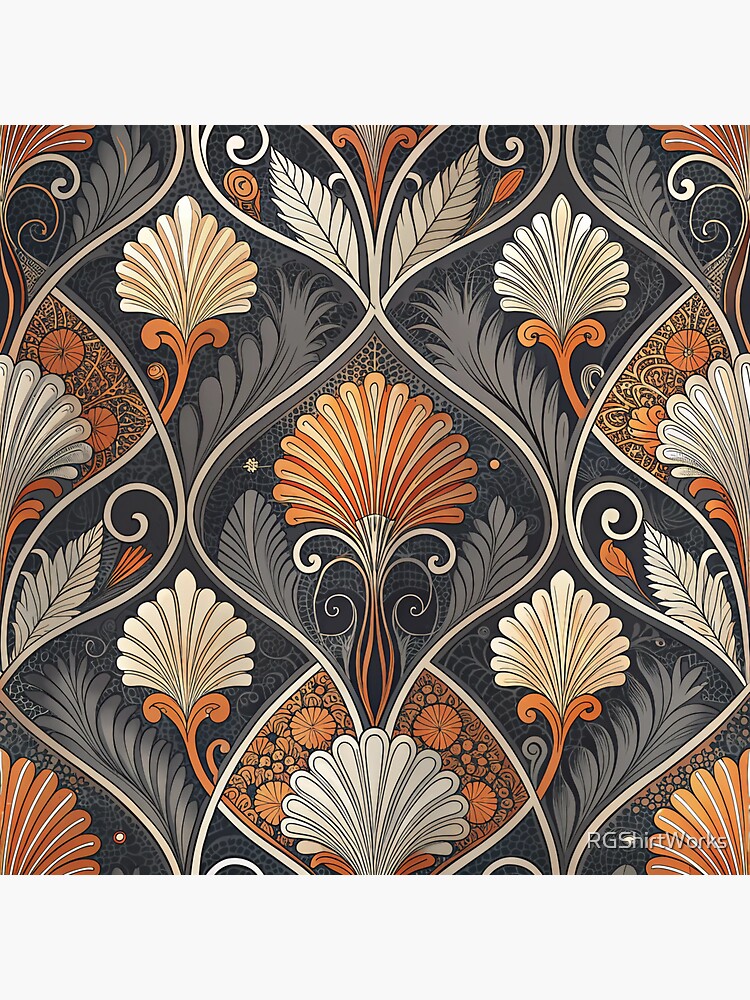 "Ornamental Art Deco Shell Motif Pattern in Burnt Orange" Sticker for ...