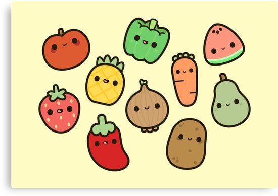 "Cute fruit and veg" Canvas Prints by peppermintpopuk | Redbubble