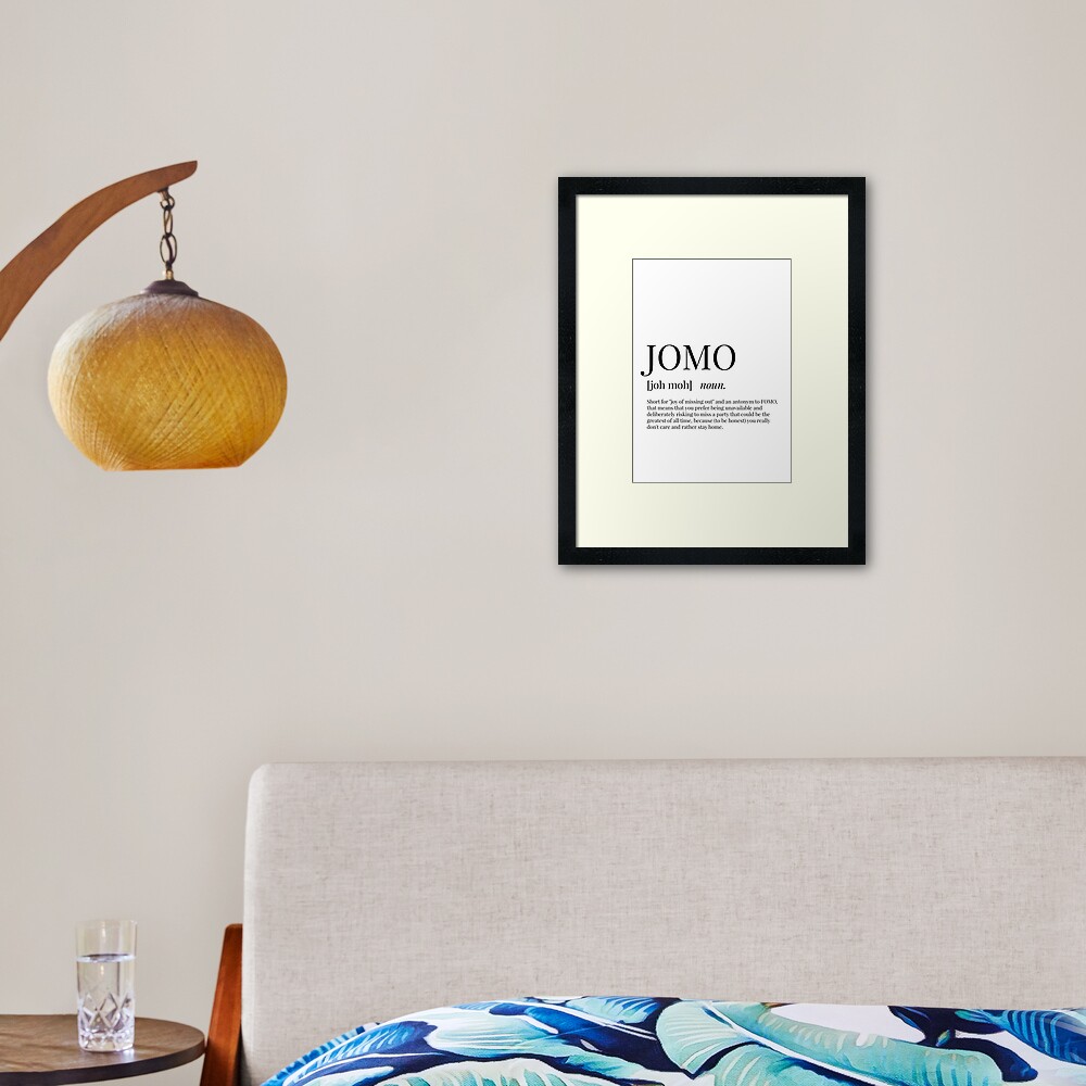"JOMO Definition" Framed Art Print for Sale by definingprints | Redbubble