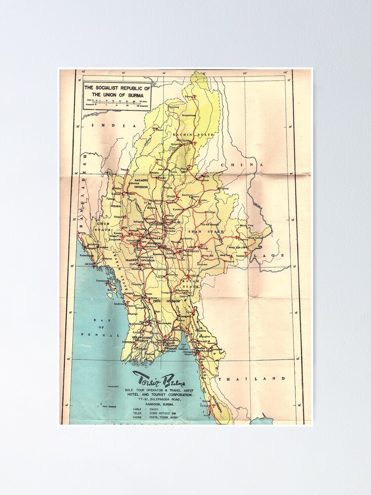 "Vintage Map of Burma / Myanmar" Poster by Speckle | Redbubble
