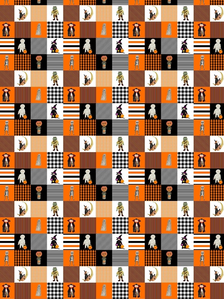 Witches, Monsters and Ghosts Halloween Orange and Black Patchwork Quilt ...