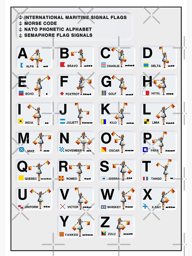 "Sailor Girl Semaphore Flag Signals, Maritime Signal Flags, Morse Code ...