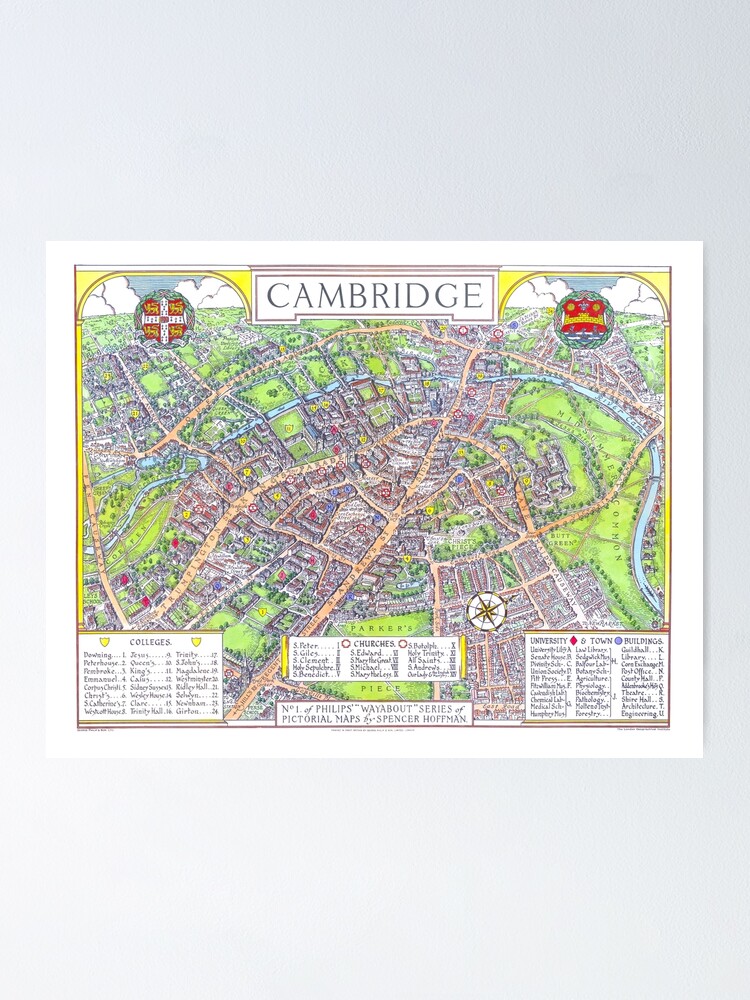 "CAMBRIDGE University map ENGLAND dorm decor graduate" Poster for Sale ...