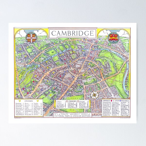 "CAMBRIDGE University map ENGLAND dorm decor graduate" Poster for Sale ...
