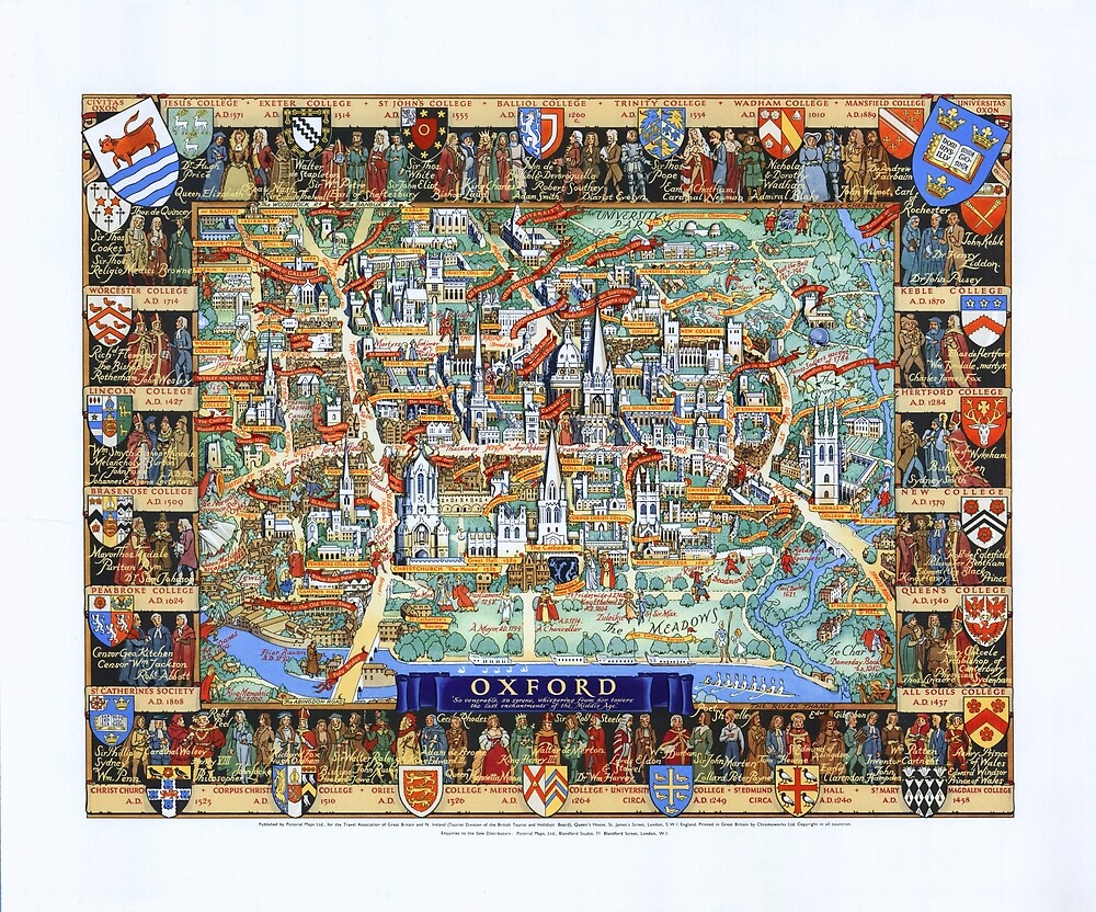 "OXFORD university map ENGLAND dorm decor graduate" by FrenchPrinting ...