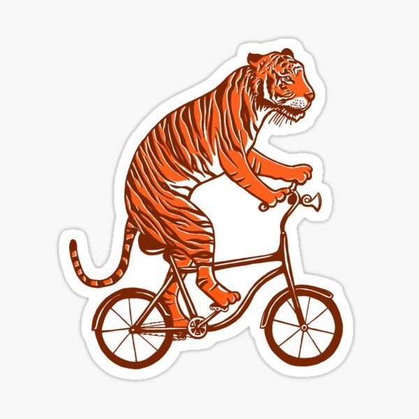 "Tiger on bike, Tiger on bicycle" Sticker for Sale by Amélie Legault ...