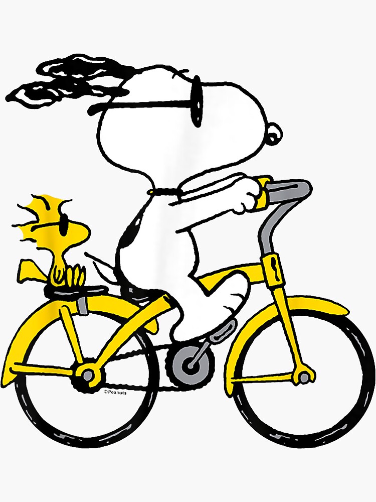 "Peanuts - Snoopy Woodstock Riding Bike" Sticker for Sale by ...