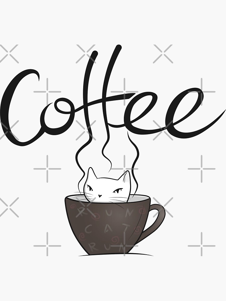 "Morning Coffee Cat " Sticker for Sale by runcatrun | Redbubble