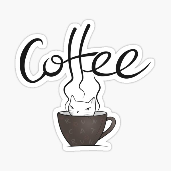 "Morning Coffee Cat " Sticker for Sale by runcatrun | Redbubble
