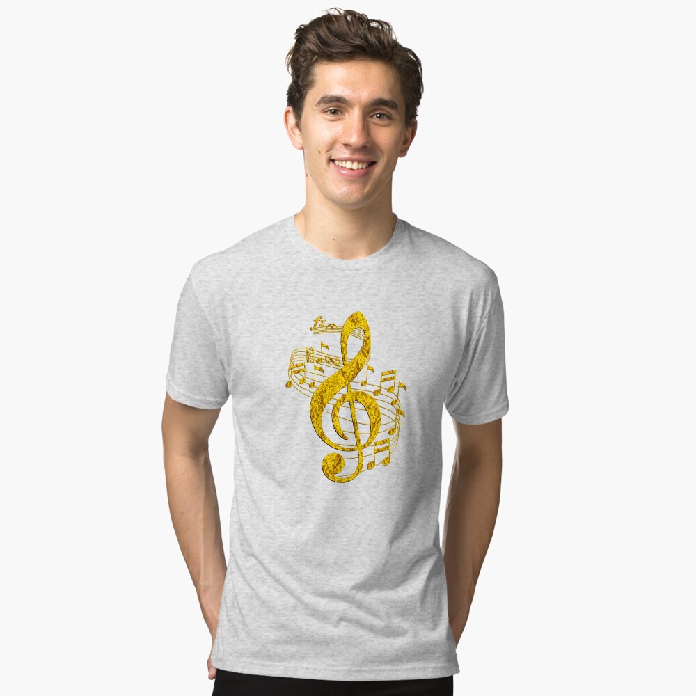 "Golden Treble Clef with Flowing Music Notes" Art Print for Sale by ...