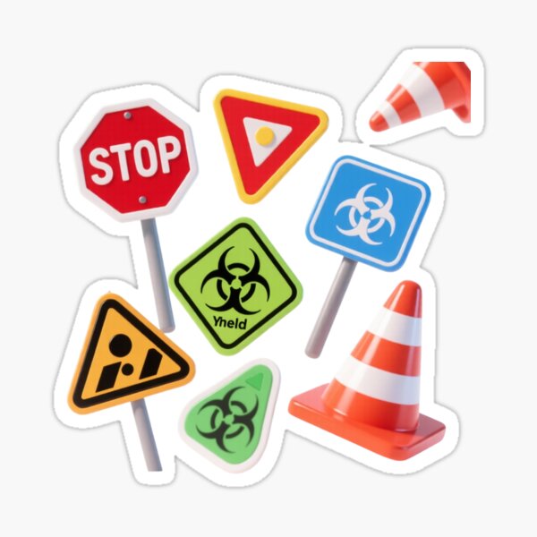 "Colorful warning signs and danger symbols" Sticker for Sale by tounm ...
