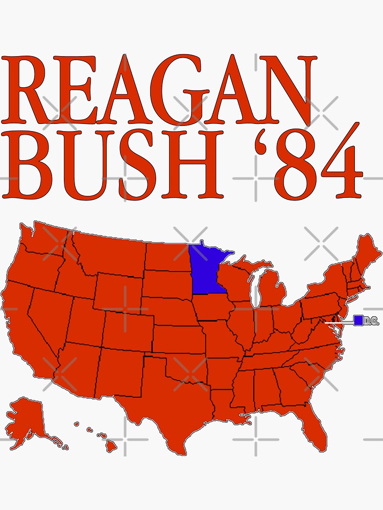 "Reagan Bush '84 Retro Logo Red White Blue Election Map Ronald George ...