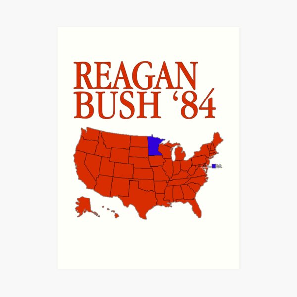 "Reagan Bush '84 Retro Logo Red White Blue Election Map Ronald George ...