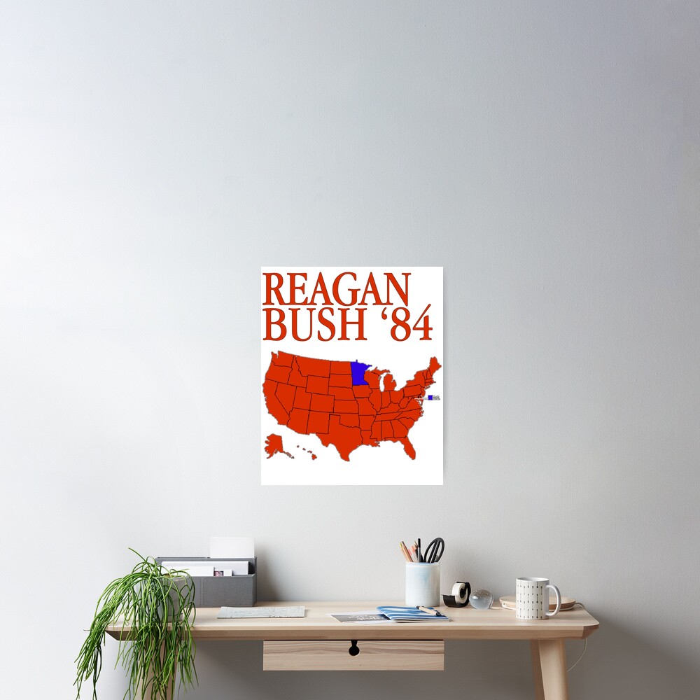 "Reagan Bush '84 Retro Logo Red White Blue Election Map Ronald George ...