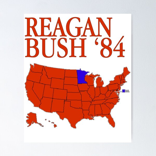 "Reagan Bush '84 Retro Logo Red White Blue Election Map Ronald George ...