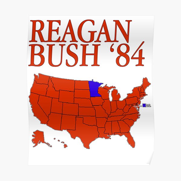 "Reagan Bush '84 Retro Logo Red White Blue Election Map Ronald George ...
