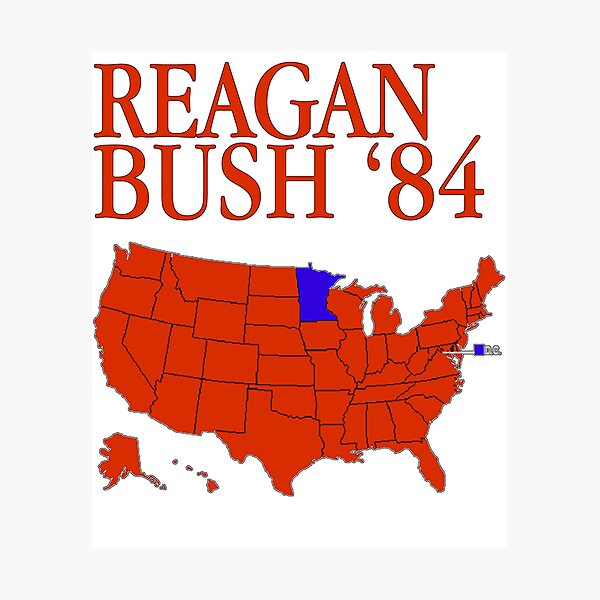 "Reagan Bush '84 Retro Logo Red White Blue Election Map Ronald George ...