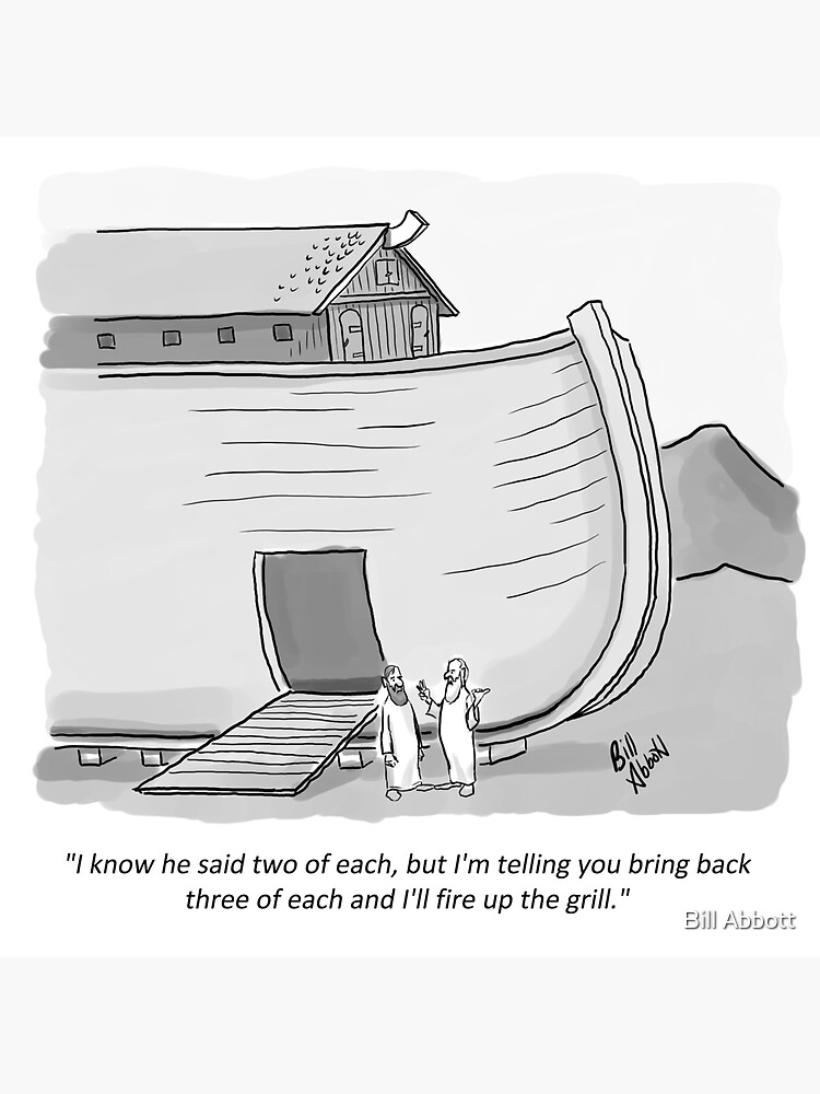 "Funny Noah's Ark Biblical Barbeque Cartoon Humor" Sticker for Sale by ...