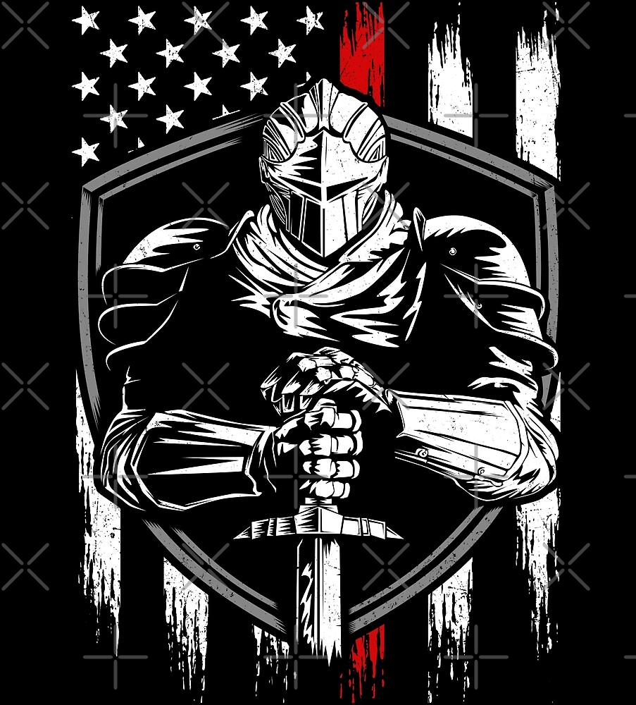 "Knight Warrior American Flag Red line" by Dan Dee | Redbubble