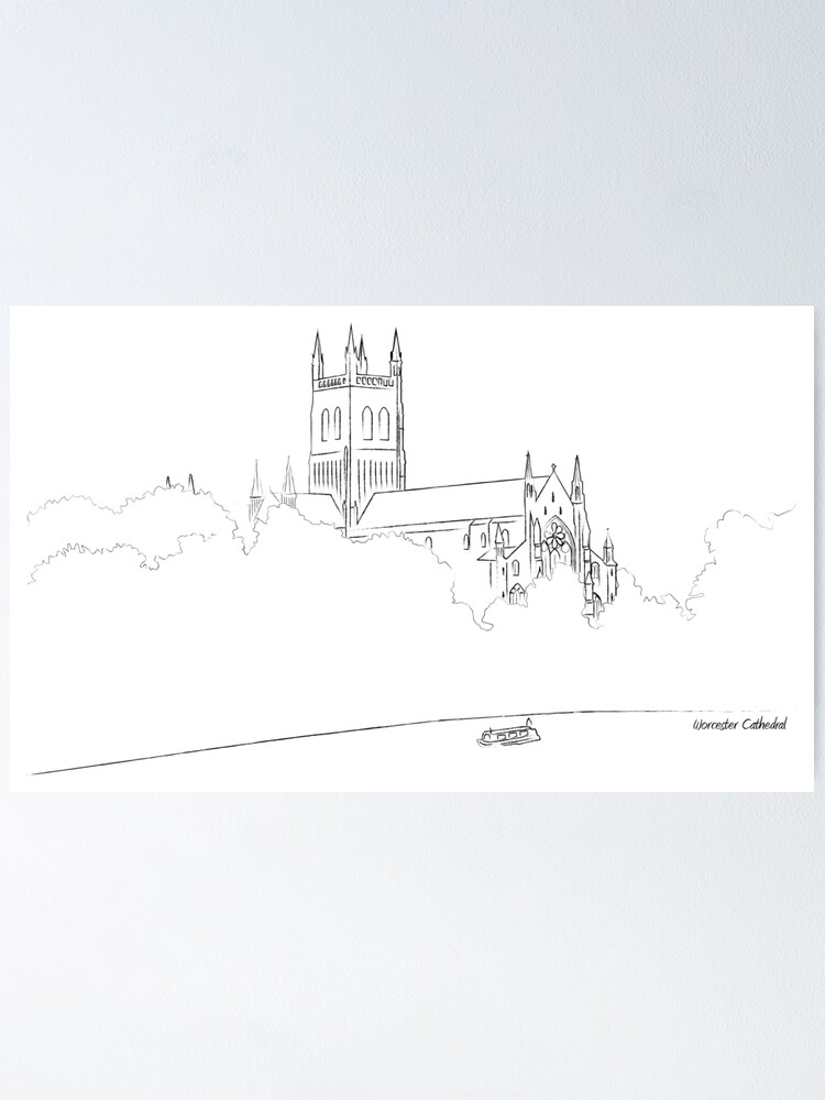 "Worcester Cathedral Sketch on the River Severn, Worcestershire, UK ...