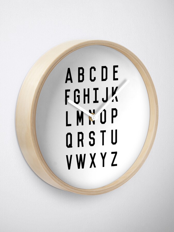 Reloj «Cartel de diseño tipográfico en blanco y negro del alfabeto con ...