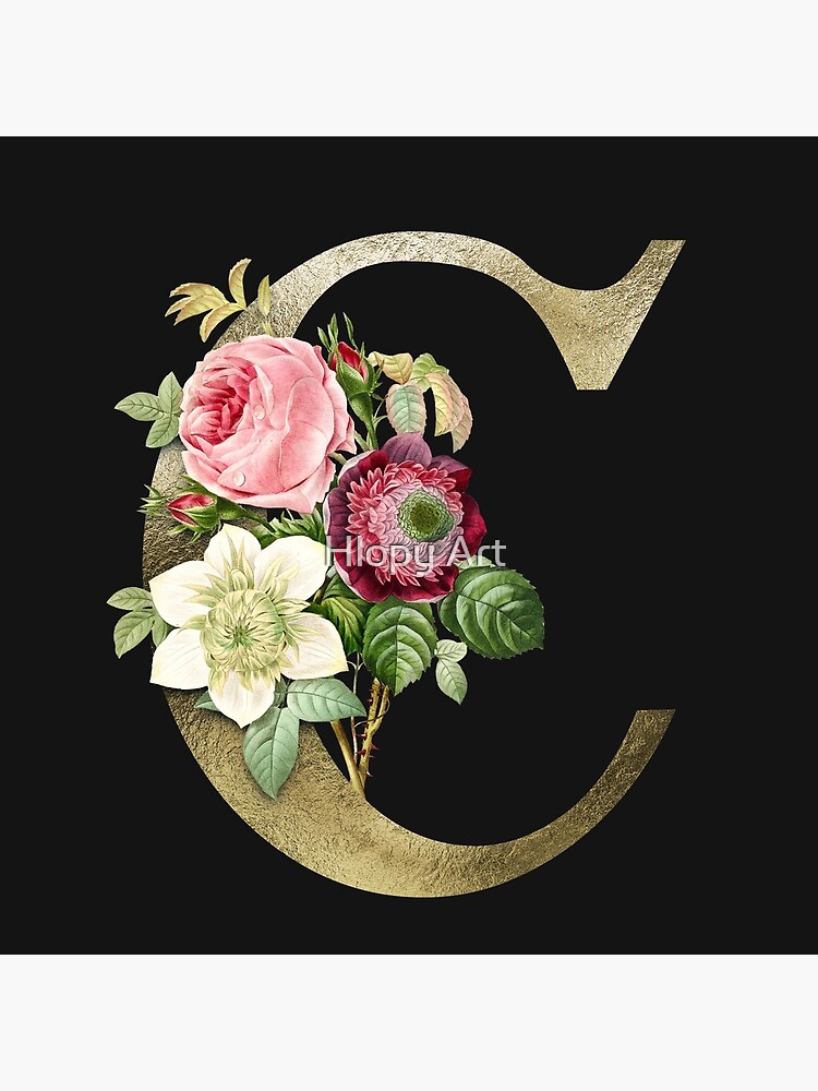 "Vintage Floral Monogram Letter C, Gold Foil Initials, Botanical Art ...