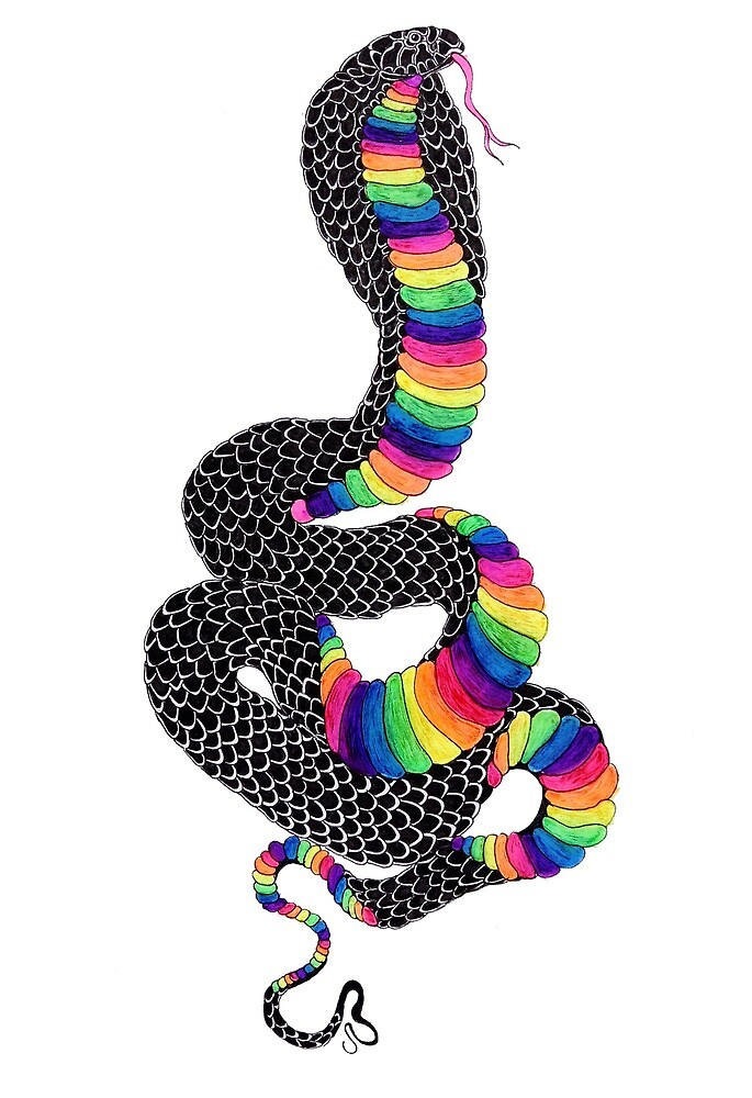 "Colorful Rainbow Black Cobra Snake Reptile Illustration" by ...