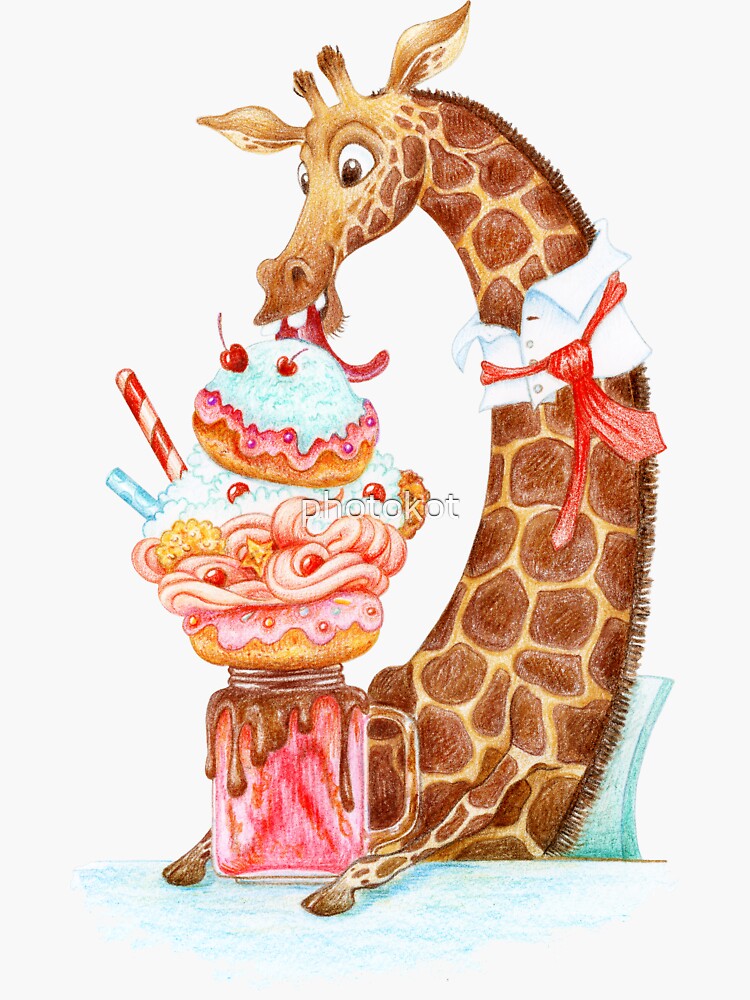 "Cute giraffe with monster shake cocktail" Sticker by photokot | Redbubble