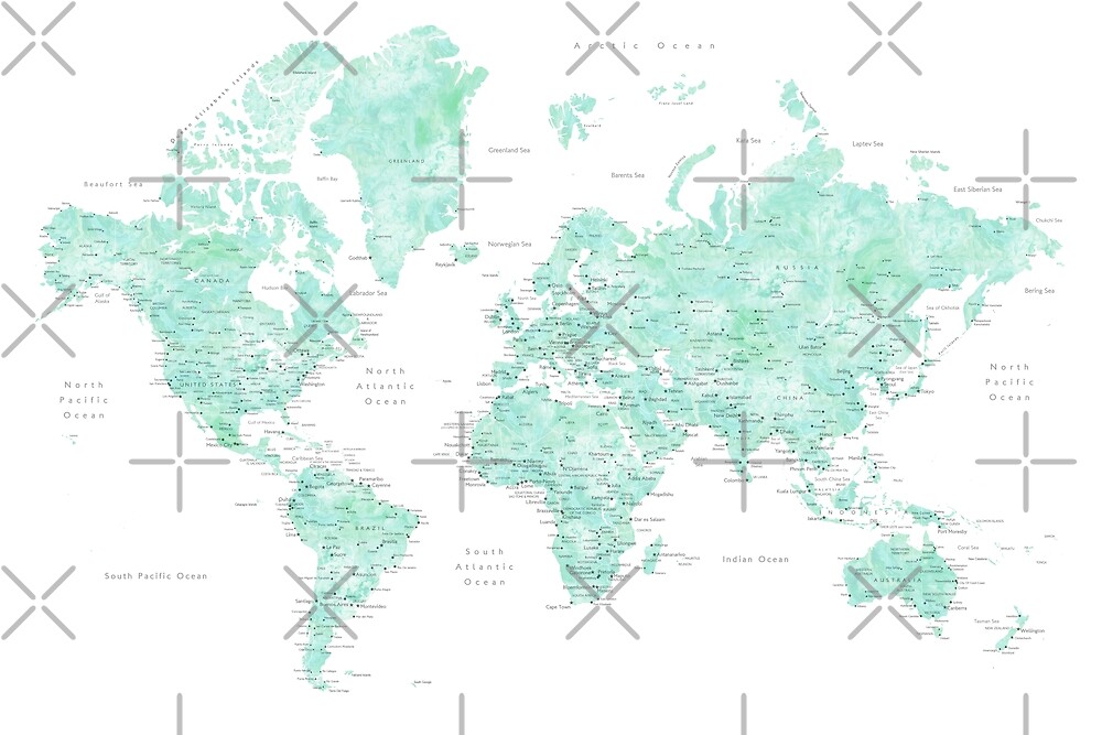 "Mint watercolor world map "Desie"" by blursbyai | Redbubble