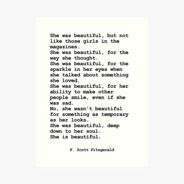 "She was beautiful by F. Scott Fitzgerald #minimalism #poem " Art Print ...