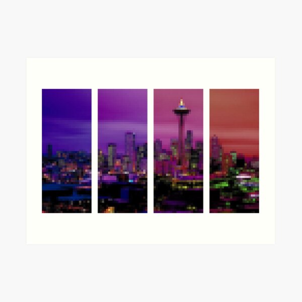 "Pixel Seattle Skyline Sunset Quad Split" Art Print for Sale by ...