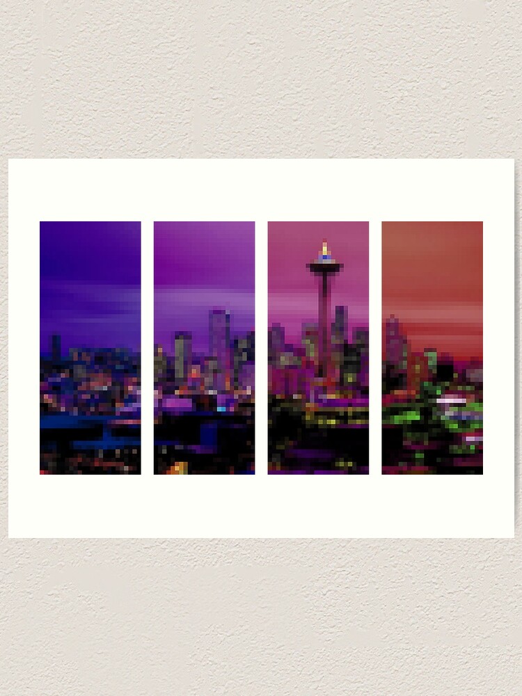 "Pixel Seattle Skyline Sunset Quad Split" Art Print for Sale by ...