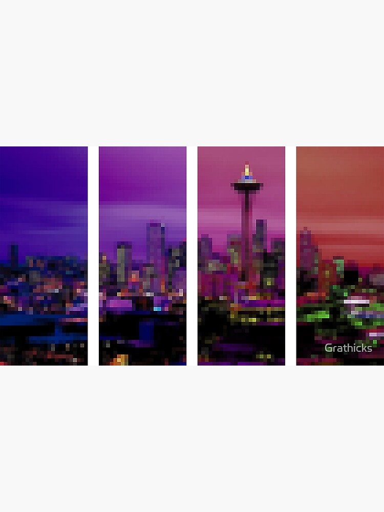 "Pixel Seattle Skyline Sunset Quad Split" Art Print for Sale by ...