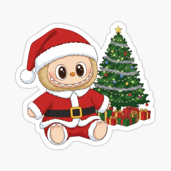 " labubu, cute adorable santa labubu doll with christmas tree" Sticker ...