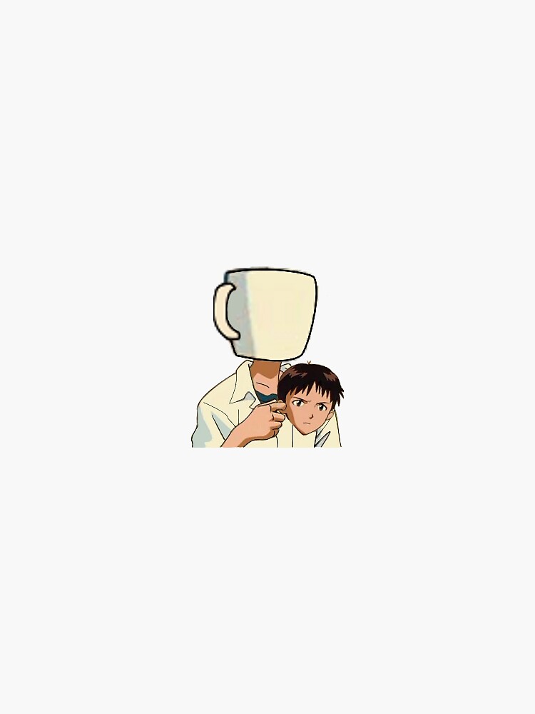 "Shinji Ikari Cup holding meme Neon Genesis Evangelion sticker" Sticker ...