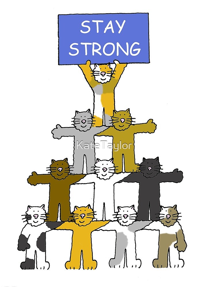 "Stay Strong Encouragement and Support Cartoon Cats Holding a Banner ...