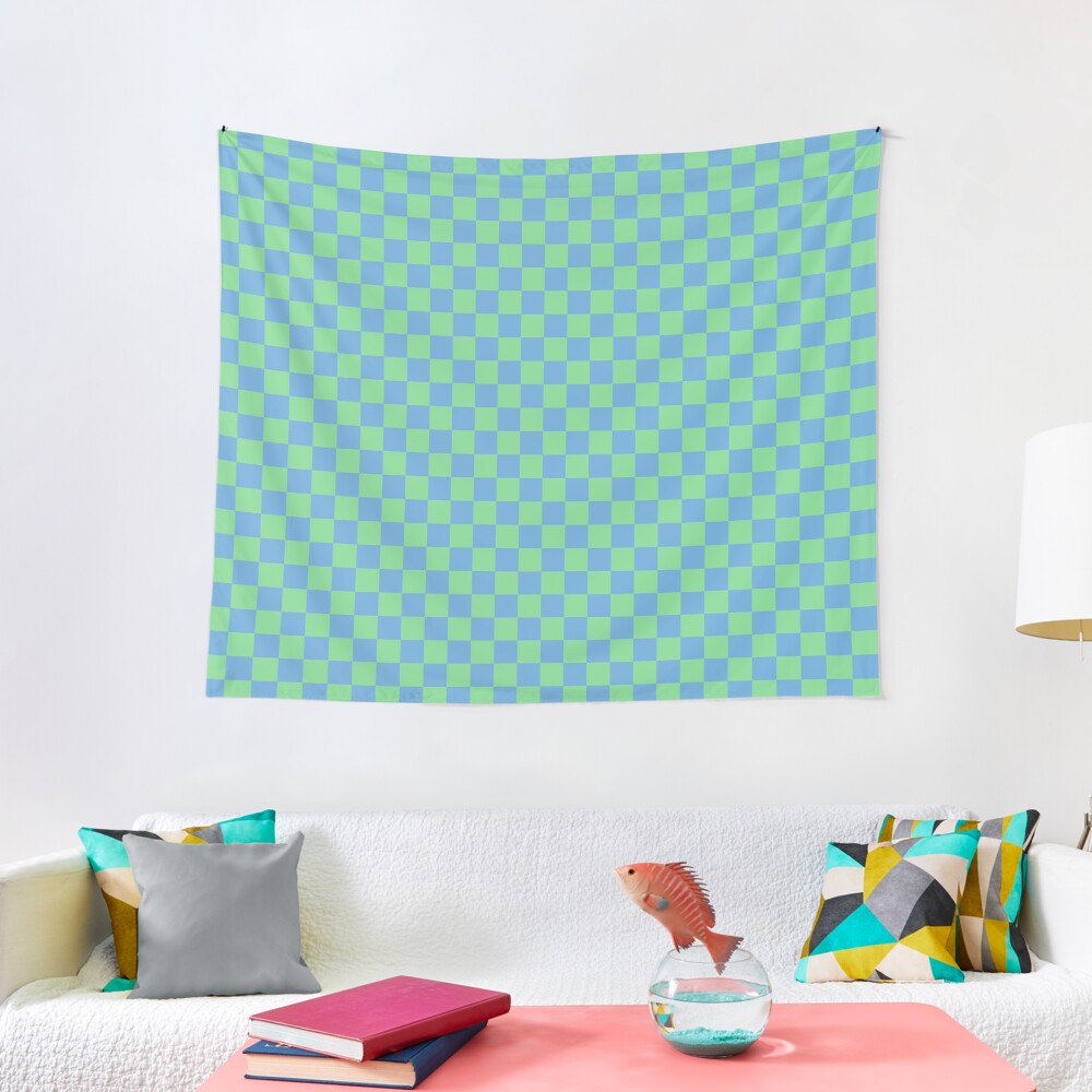 "Earthbound Blue and Teal Checkerboard" Tapestry for Sale by ...