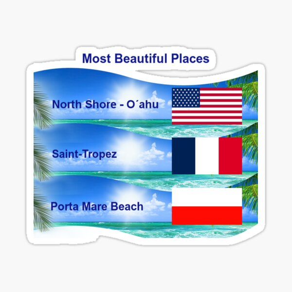 "Most Beautiful Places US + FR + PL" Sticker for Sale by HerbertBroses ...