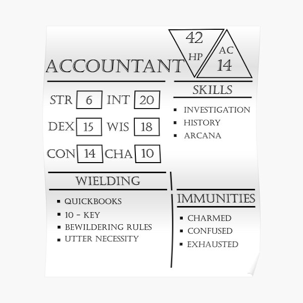 "Accountant Stats - Character Sheet - Black" Poster by EchoTheBard ...
