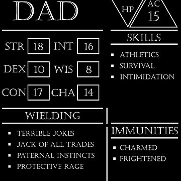 "Dad Stats - Character Sheet - White" Essential T-Shirt for Sale by ...